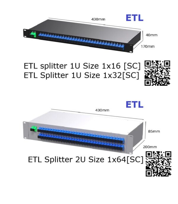 PLC Splitter 1X32SC 1U 19″ Patch Panel Fiber Optical Rack Mount – ETL